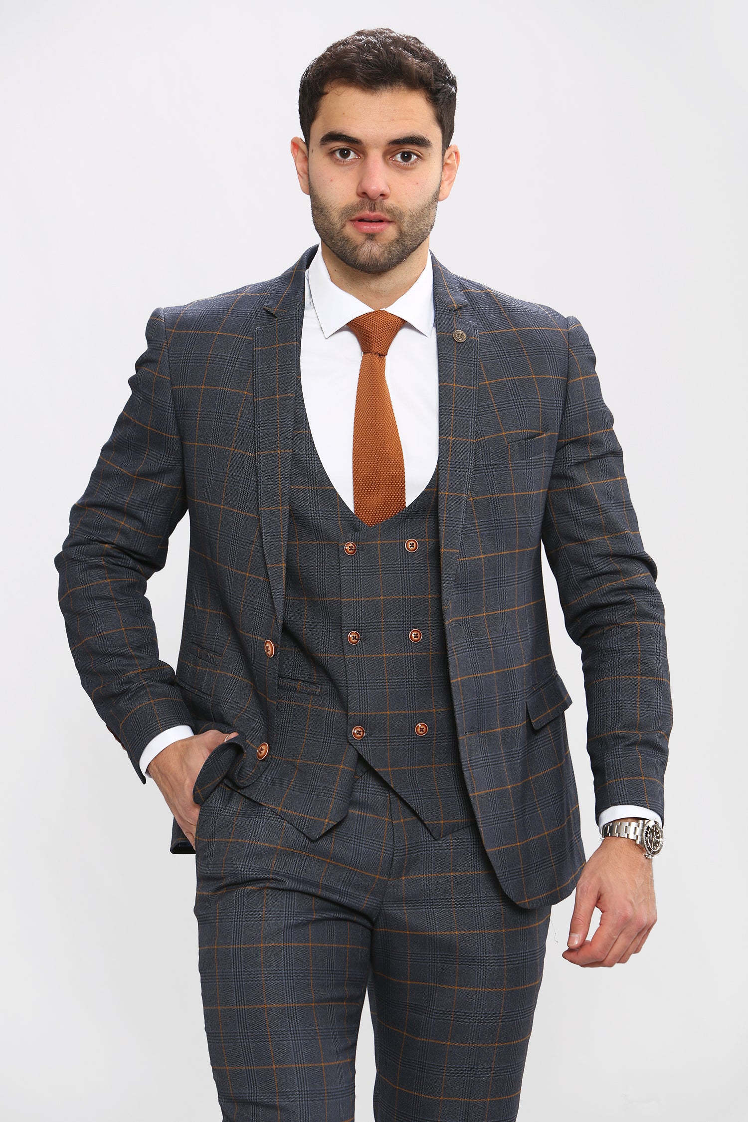 JENSON - Marine Navy Check Three Piece Suit – Attiredirect